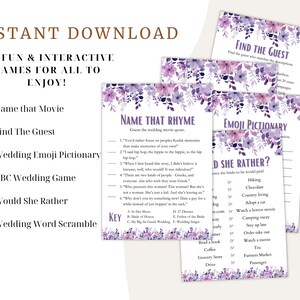 Purple Floral Bridal Shower Games Bundle, Printable Games, Flower ...