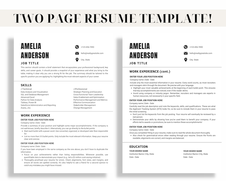 Professional Resume Template Canva, Simple Editable One Page Resume ...