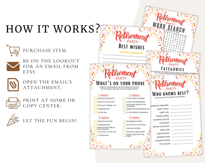 Confetti Celebration Retirement Party Games Bundle, Fun Printable ...