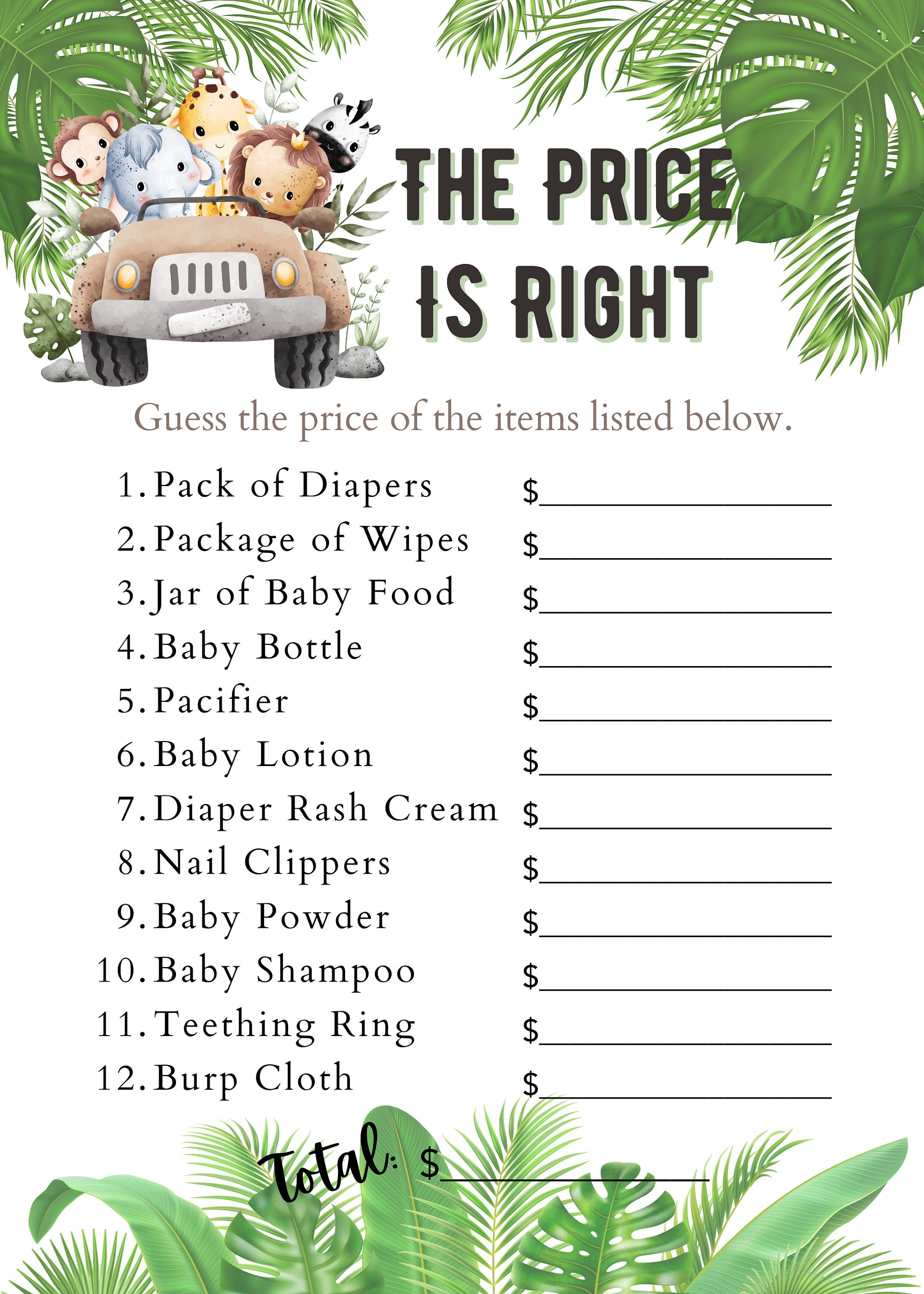 Safari Baby Shower Games Bundle, Printable Jungle Animals Baby Shower ...