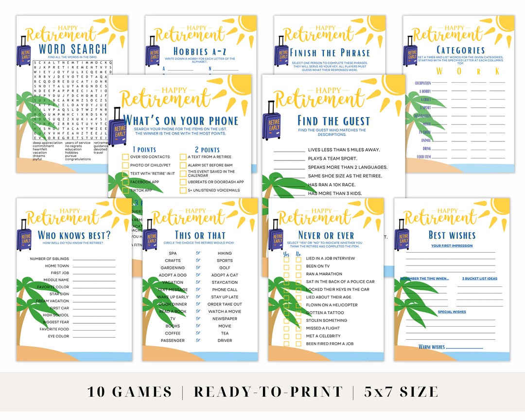 Beach Theme Retirement Party Games Bundle - Fun Printable Activities ...