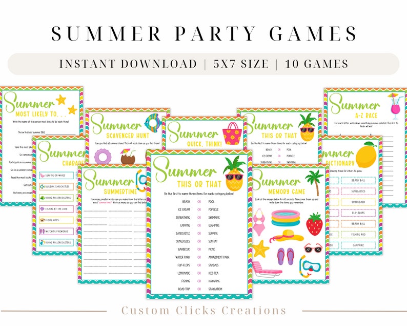 Summer Beach Games Bundle, Printable Summer Party Games, Summer ...