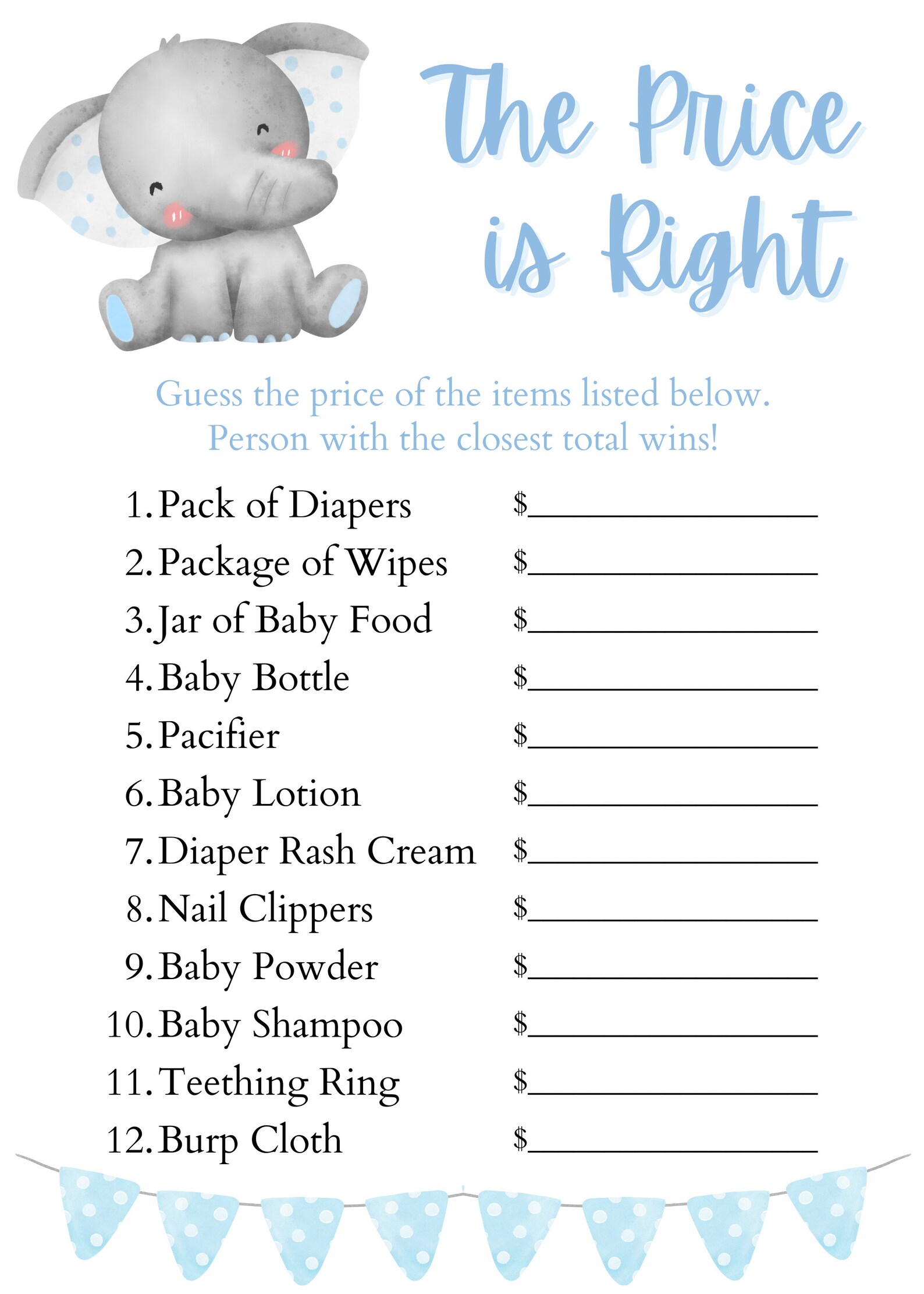Elephant Baby Shower Games Bundle, Printable Blue Elephant Baby Shower ...