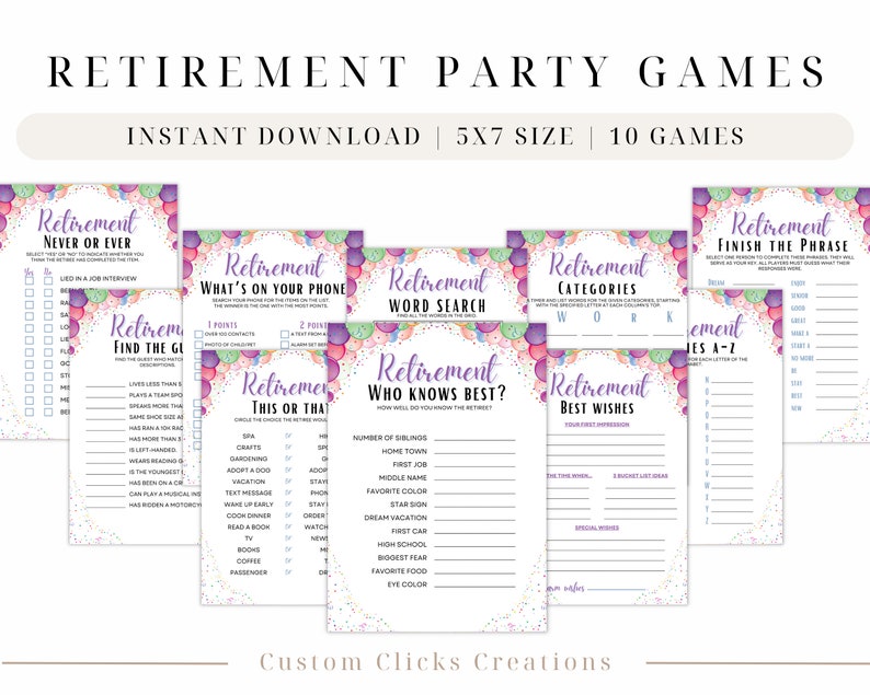 Balloons Retirement Party Games Bundle, Retiree Games Printable ...