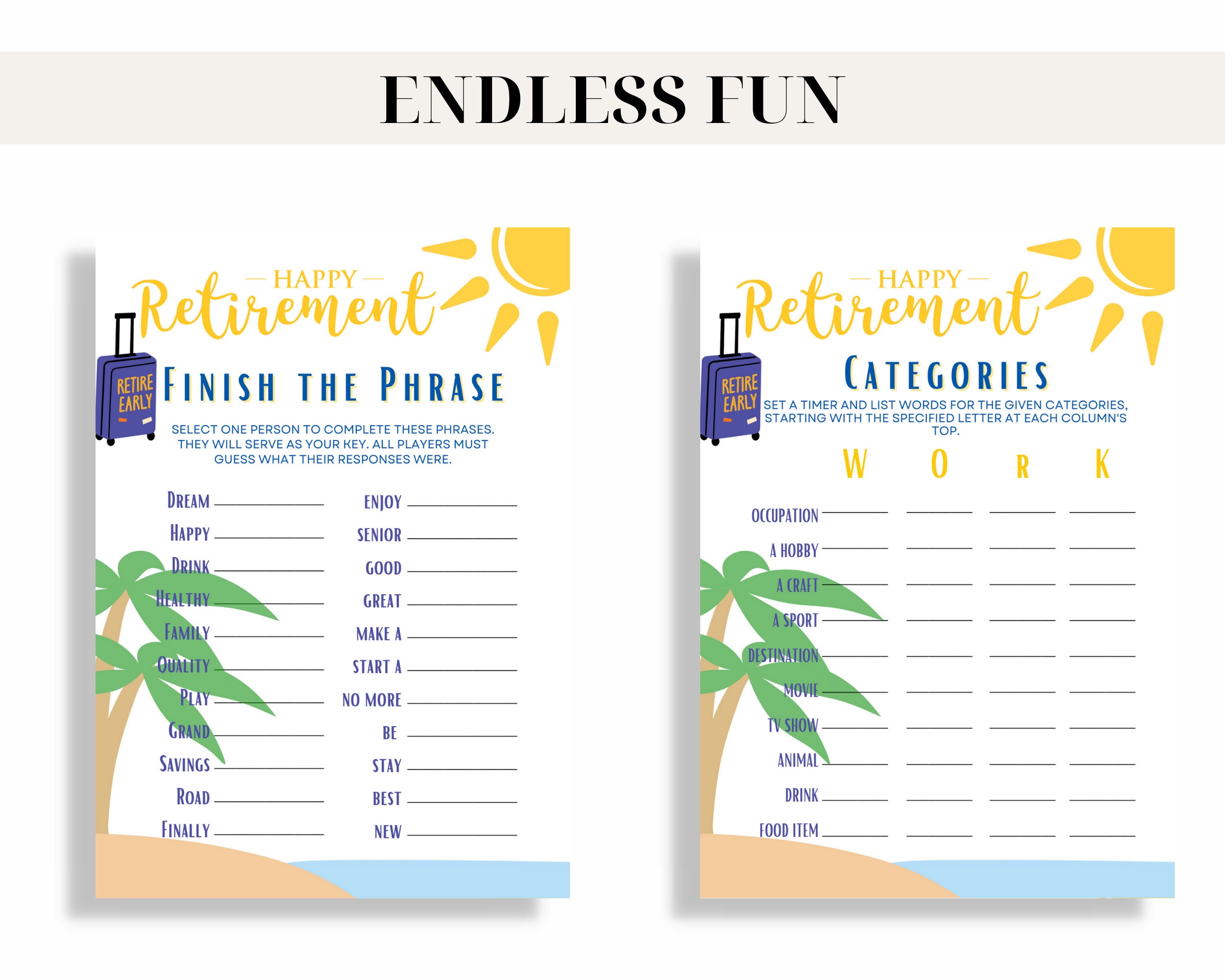 Beach Theme Retirement Party Games Bundle - Fun Printable Activities ...