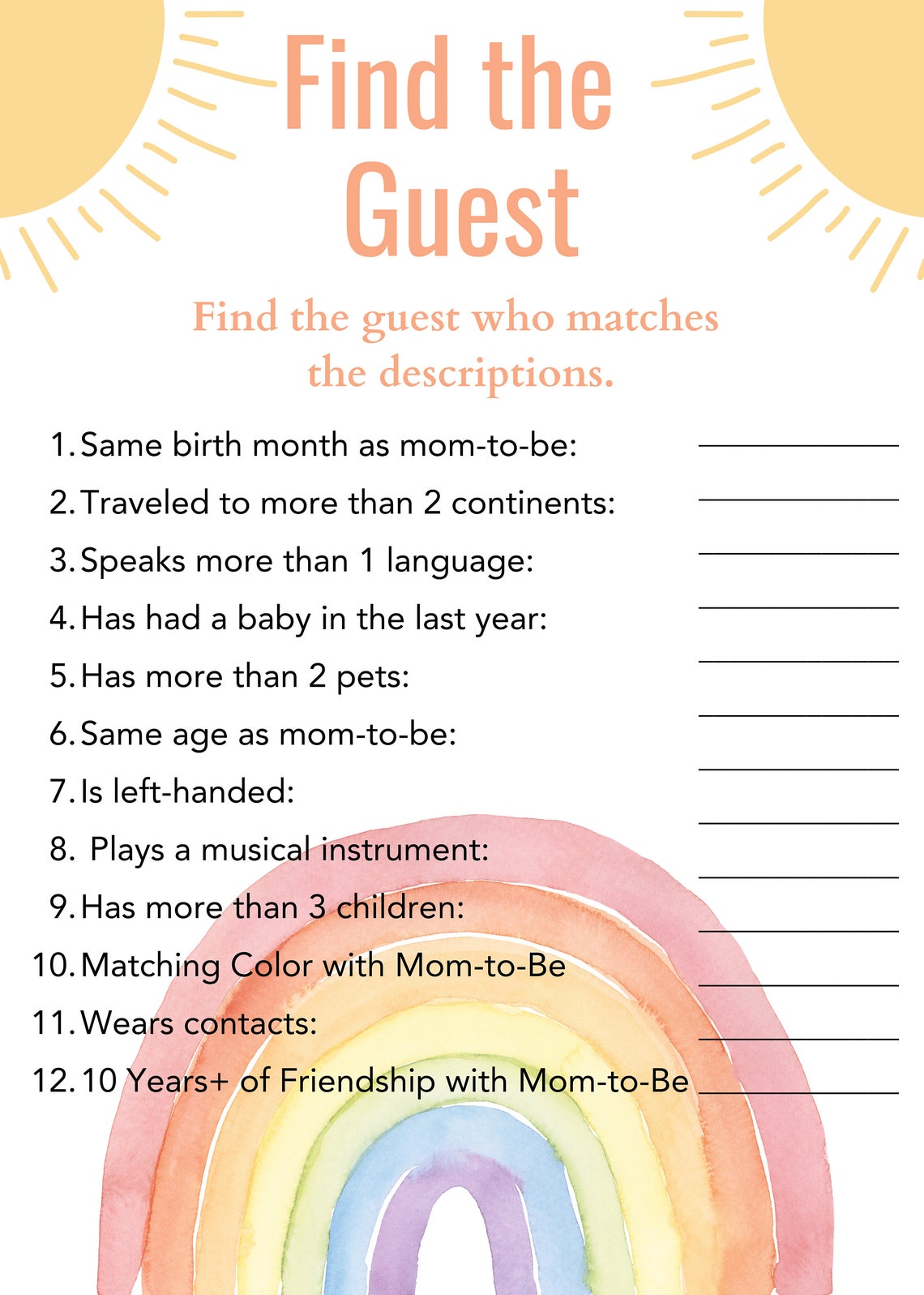 Sunshine Rainbow Baby Shower Games Bundle, Printable Rainbow Baby ...