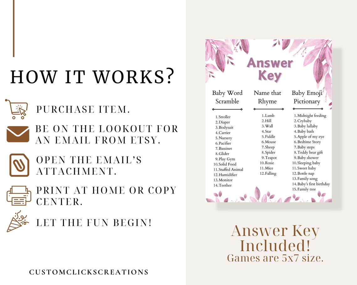 Printable Pink Floral Baby Shower Games Bundle, Chic Boho Girl Shower ...