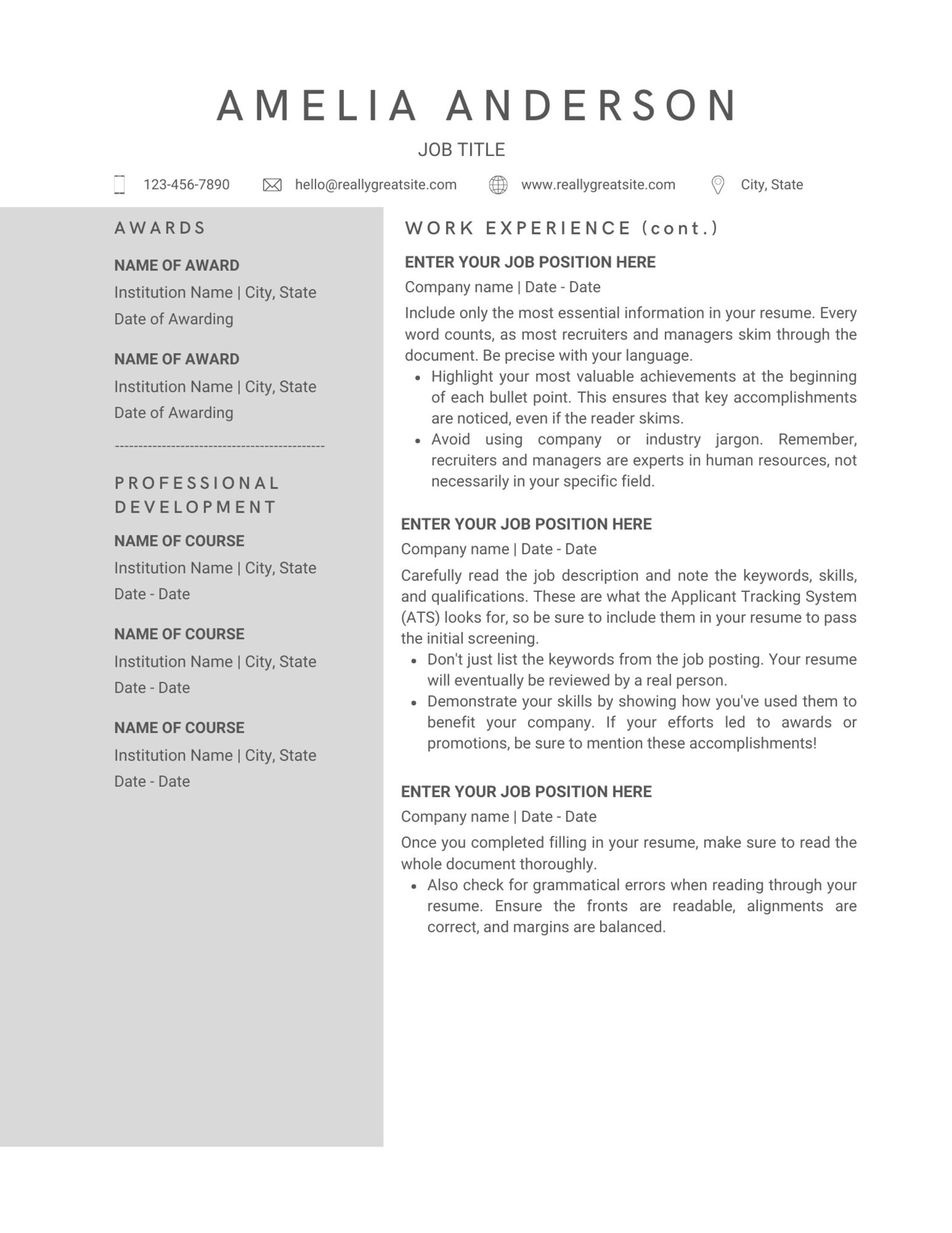 Clean Resume Template Canva, One Page Resume, Editable Professional ...