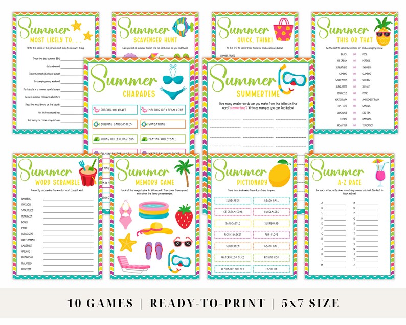 Summer Beach Games Bundle, Printable Summer Party Games, Summer ...