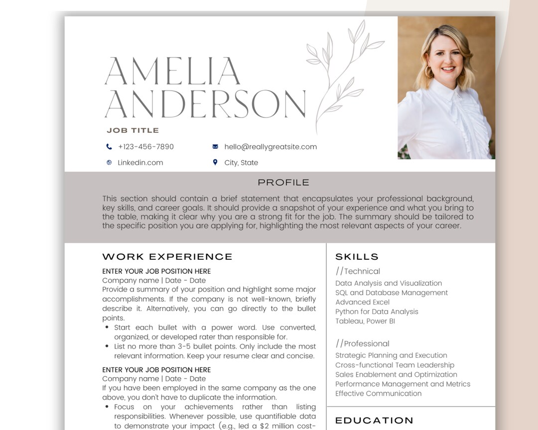 Editable Professional Resume Template With Photo, Canva Creative Resume ...