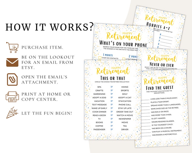 Confetti Retirement Party Games Bundle, Fun Printable Activities for ...
