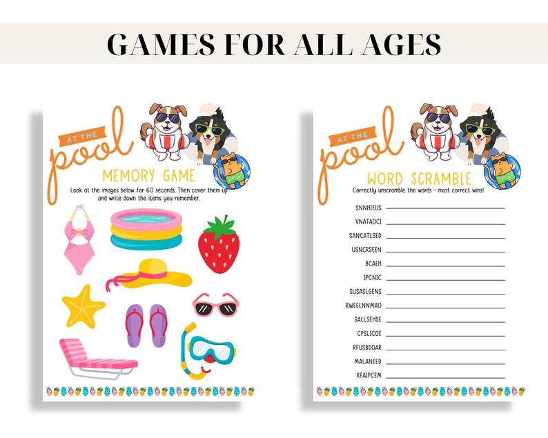 Summer Pool Party Games Bundle, Printable Pool Party Activities Set ...
