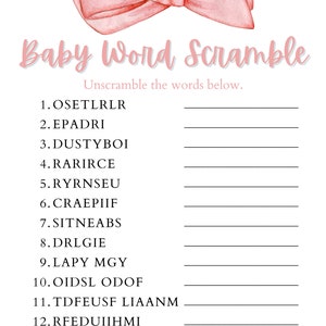 Pink Bow Baby Shower Games Bundle, Printable Pink Ribbon Baby Girl ...