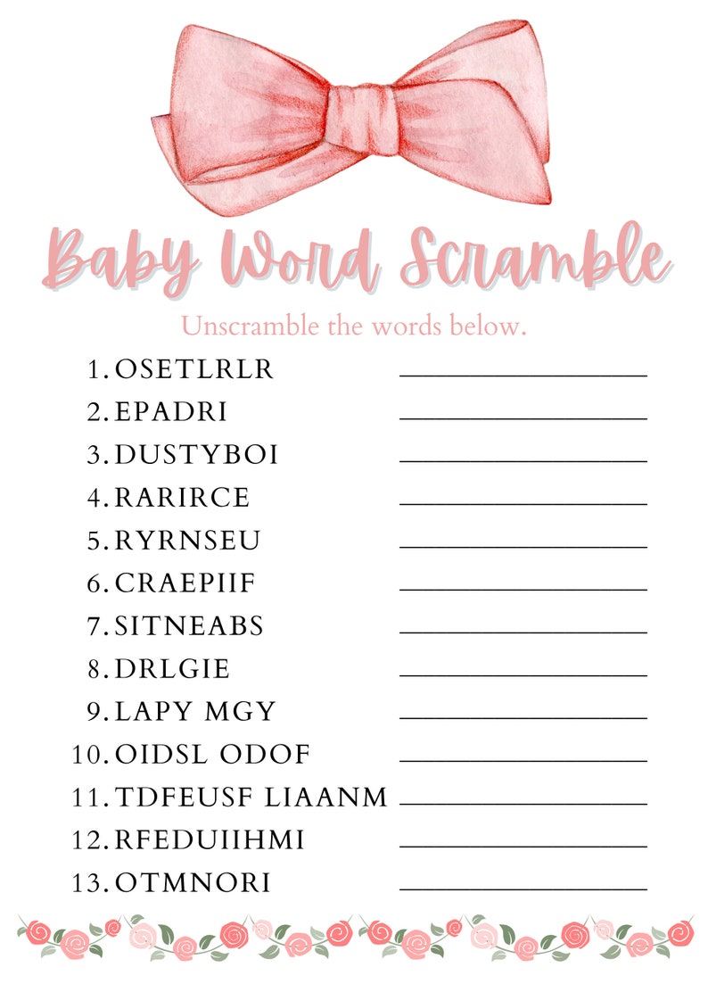 Pink Bow Baby Shower Games Bundle, Printable Pink Ribbon Baby Girl ...