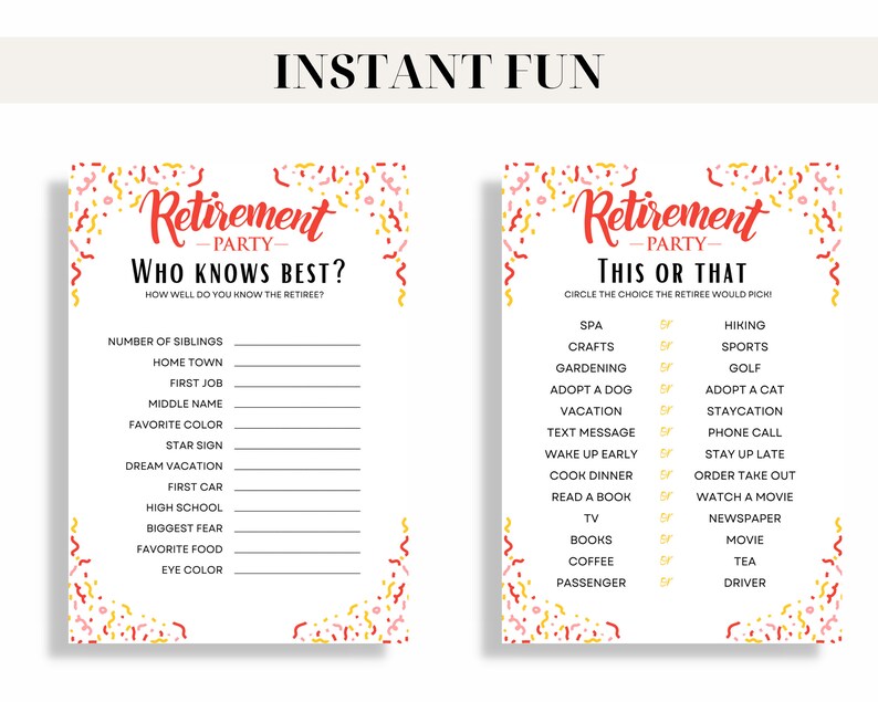 Confetti Celebration Retirement Party Games Bundle, Fun Printable ...