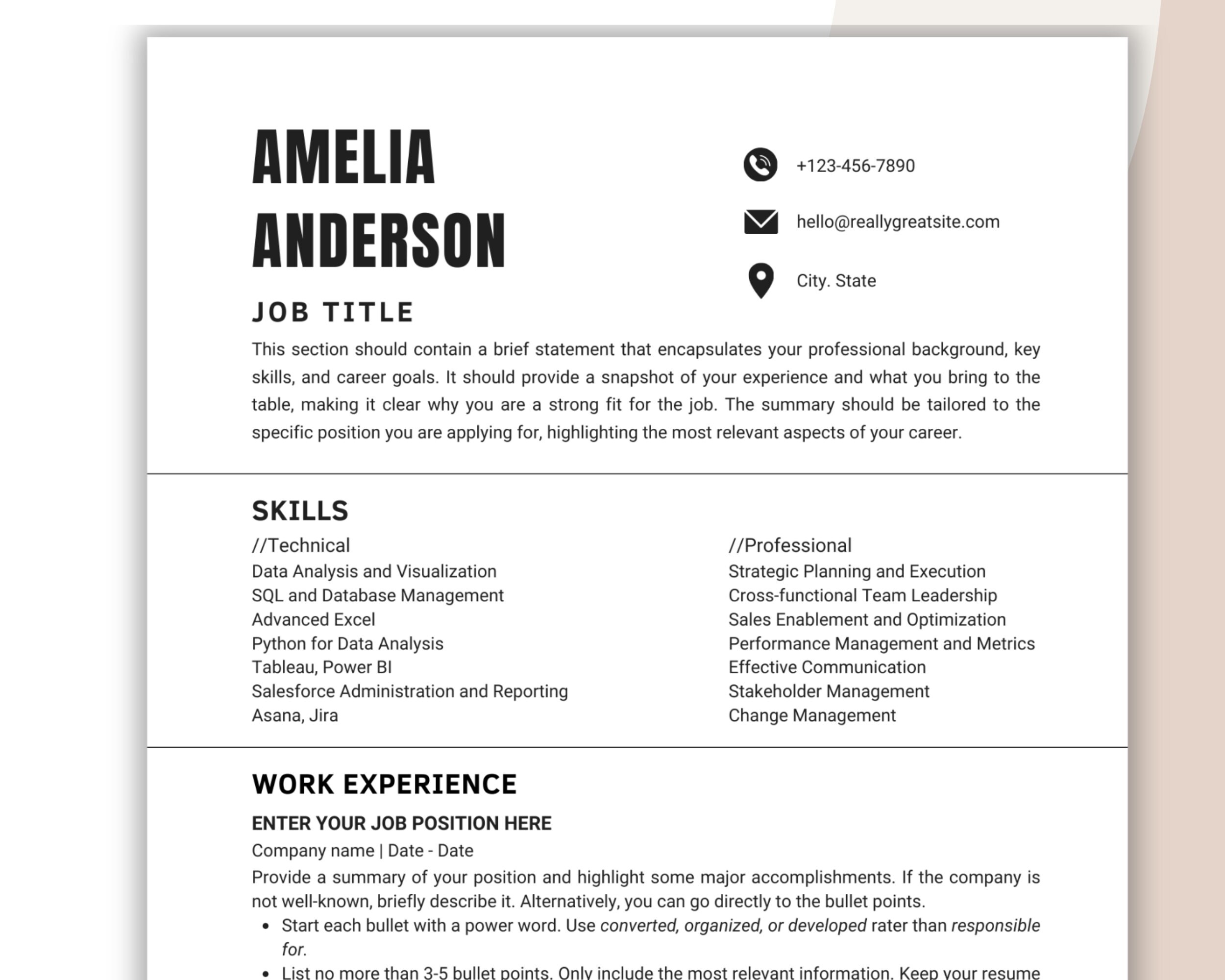 Professional Resume Template Canva, Simple Editable One Page Resume ...