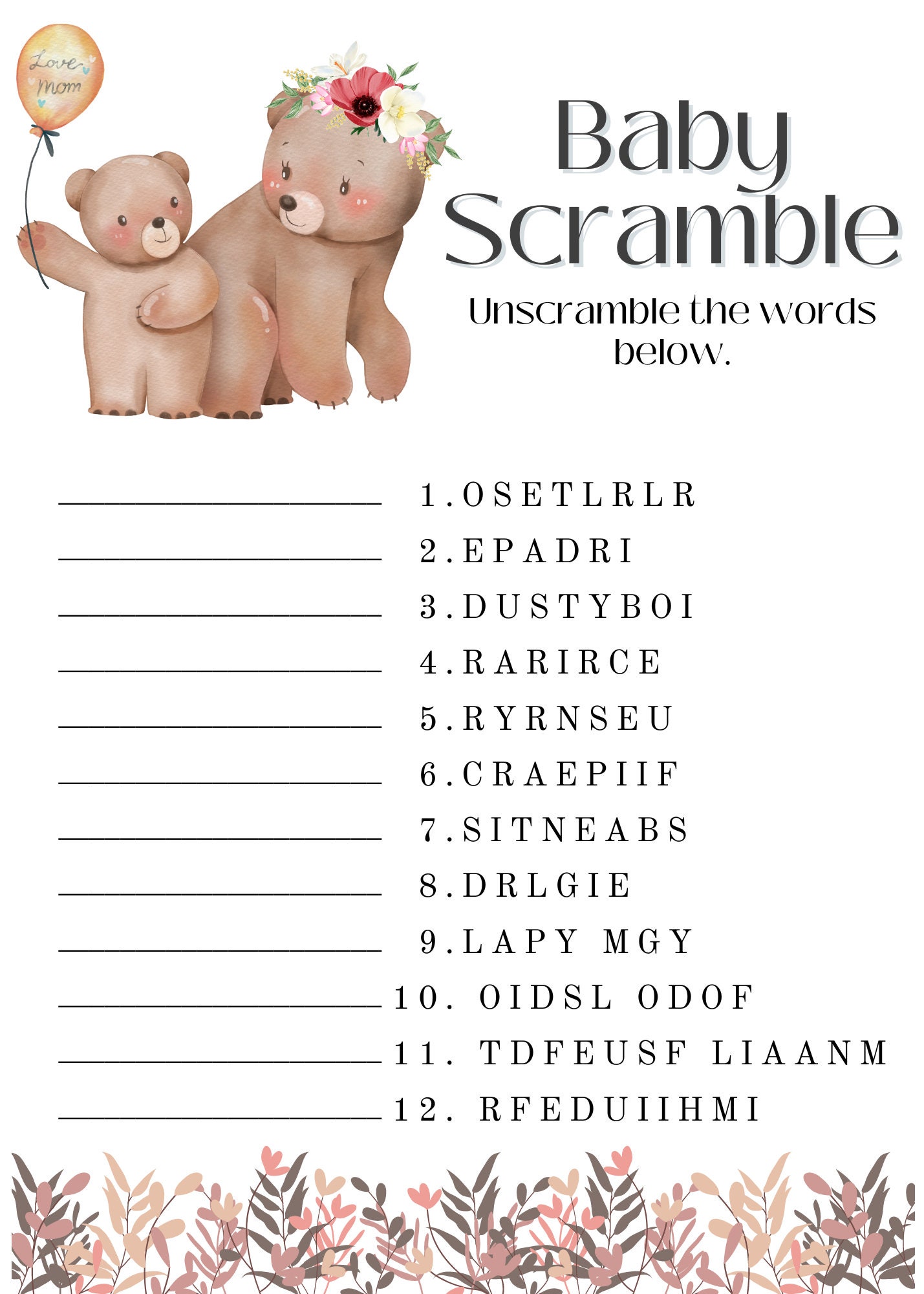 Mama Bear Baby Shower Games Bundle, Mama Baby Bear Printable Games, Teddy Bear Baby Shower ...