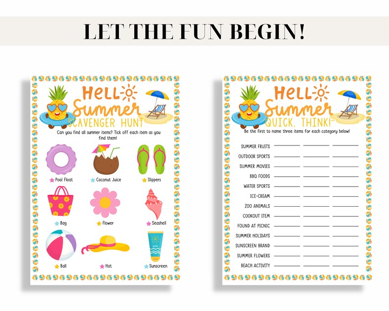 Hello Summer Party Games Bundle, Beach Party Games Set, Summer ...