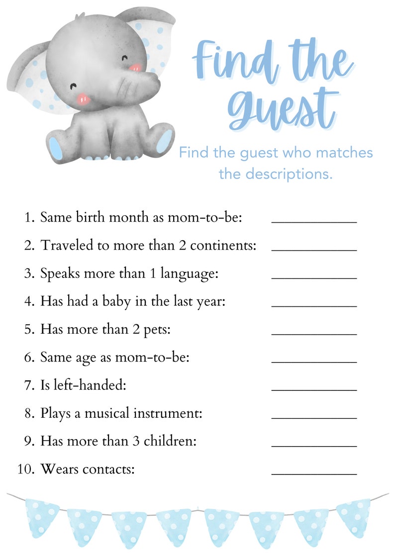Elephant Baby Shower Games Bundle, Printable Blue Elephant Baby Shower ...