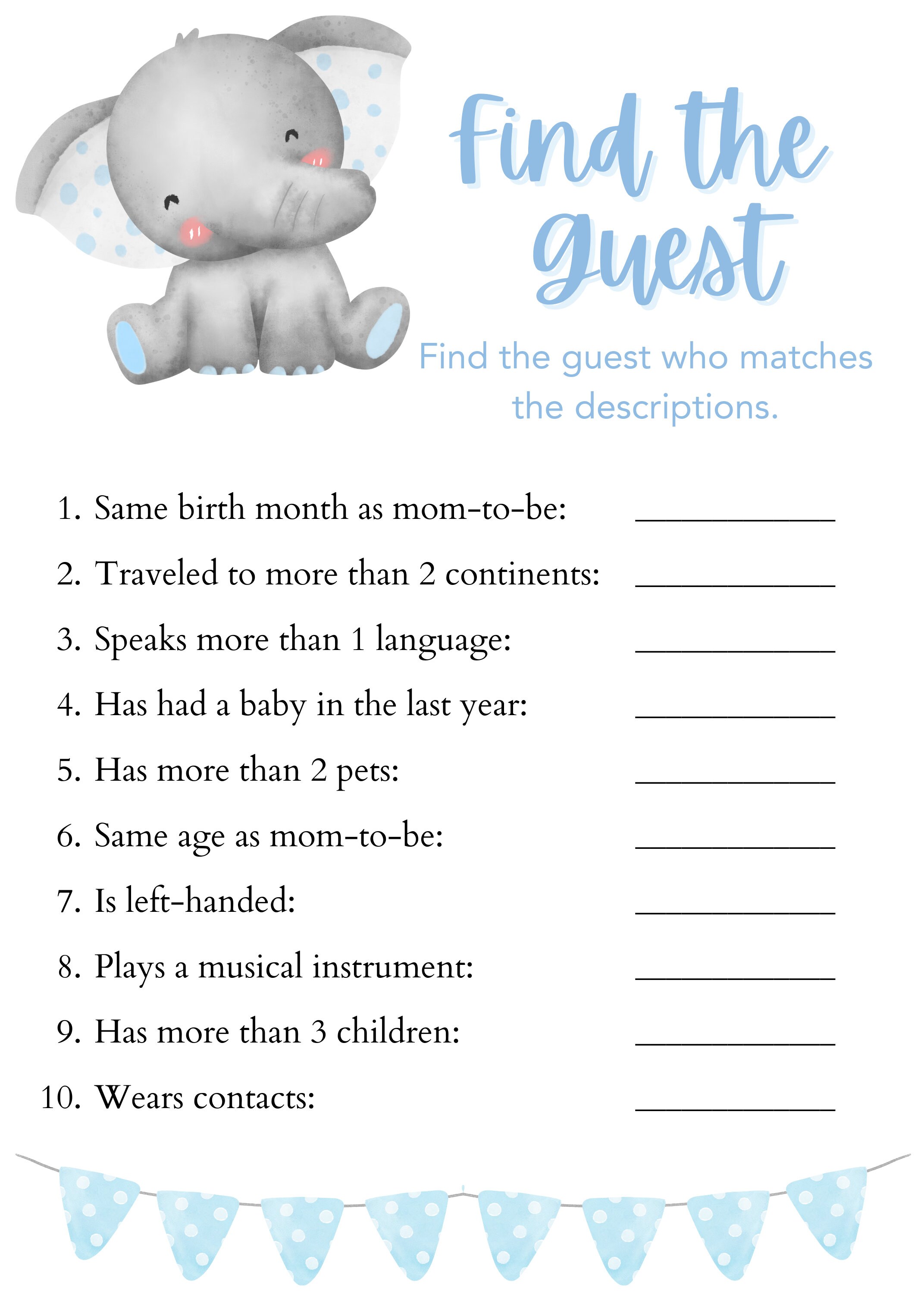 Elephant Baby Shower Games Bundle, Printable Blue Elephant Baby Shower ...