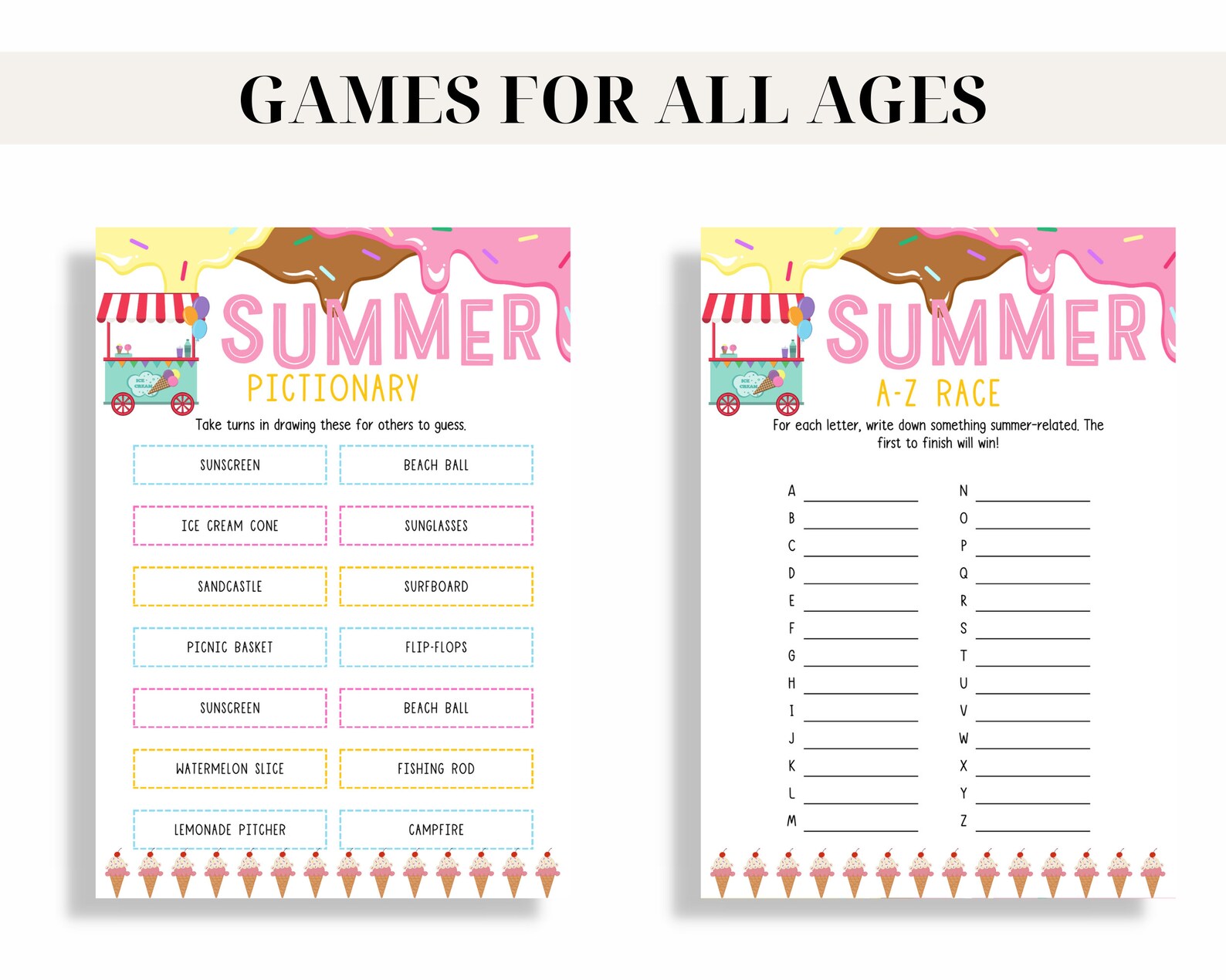 Ice Cream Delight Summer Party Games Bundle, Summer Birthday Games ...