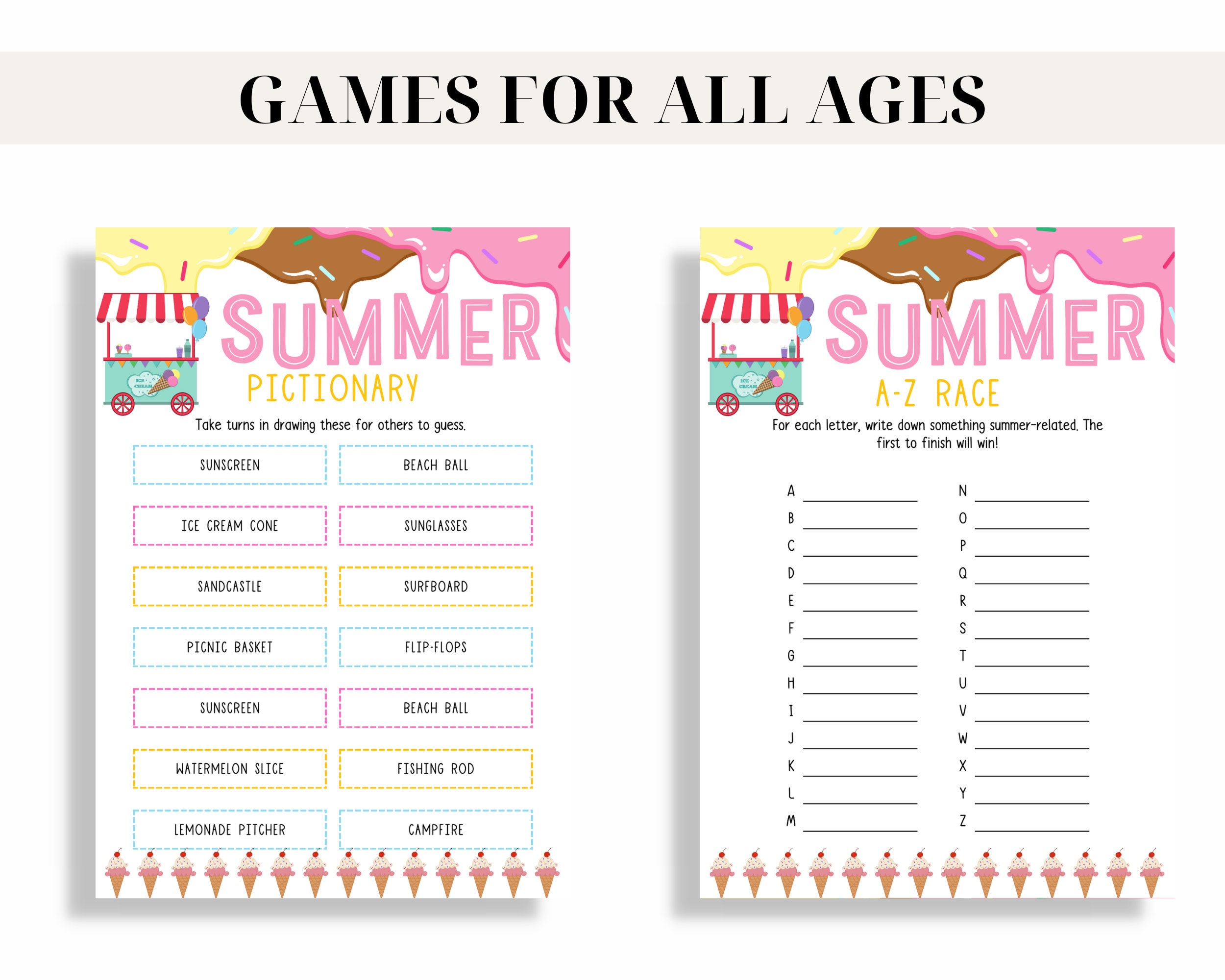 Ice Cream Delight Summer Party Games Bundle, Summer Birthday Games ...