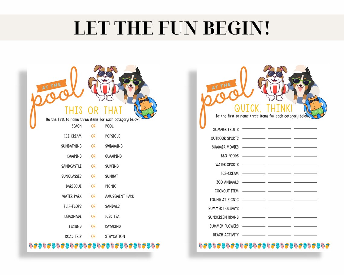 Summer Pool Party Games Bundle, Printable Pool Party Activities Set ...