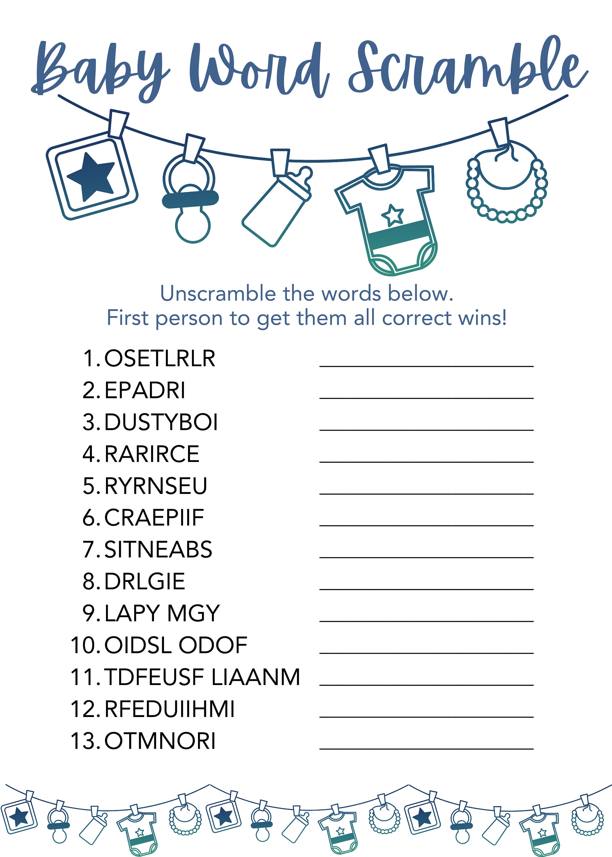 Boy Baby Shower Games Bundle, Printable Baby Shower Games, Word ...