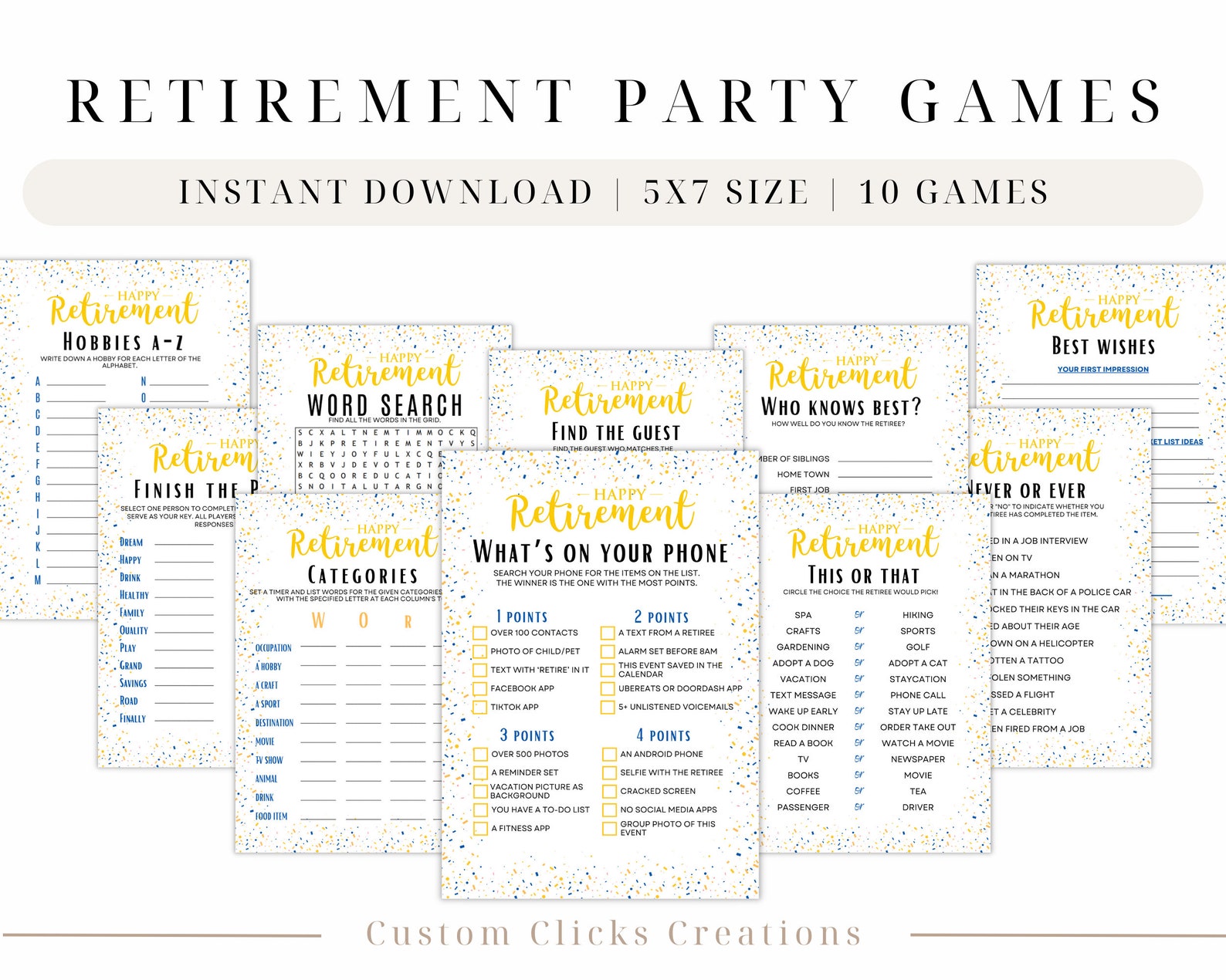 Confetti Retirement Party Games Bundle, Fun Printable Activities for ...