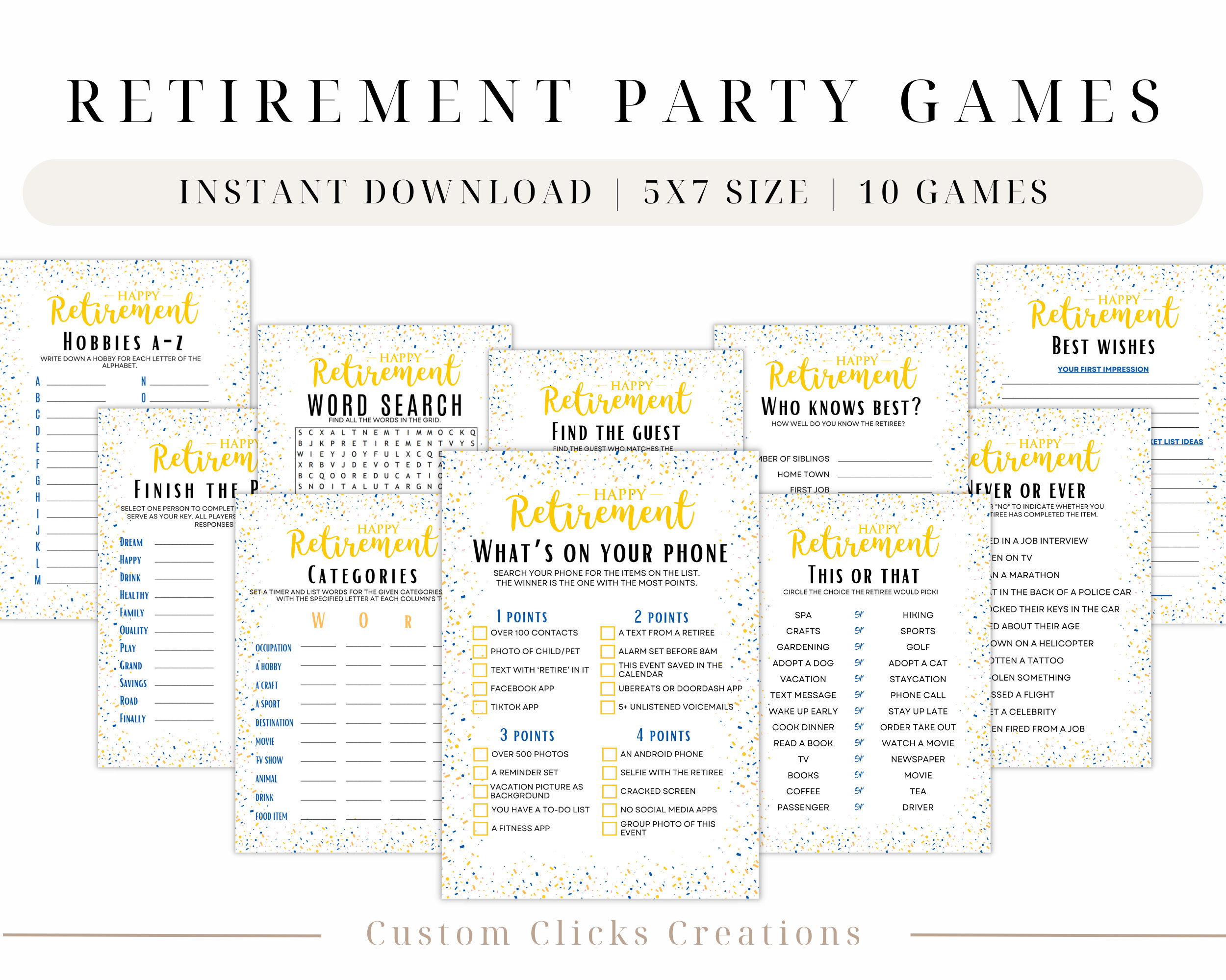 Confetti Retirement Party Games Bundle, Fun Printable Activities for ...