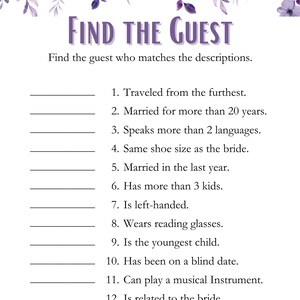 Purple Floral Bridal Shower Games Bundle, Printable Games, Flower ...
