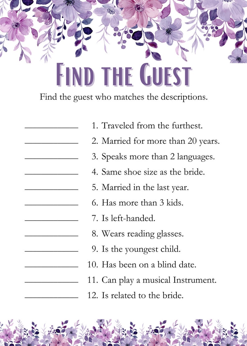 Purple Floral Bridal Shower Games Bundle, Printable Games, Flower ...