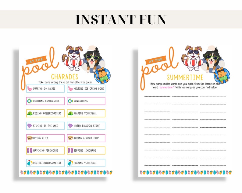 Summer Pool Party Games Bundle, Printable Pool Party Activities Set ...