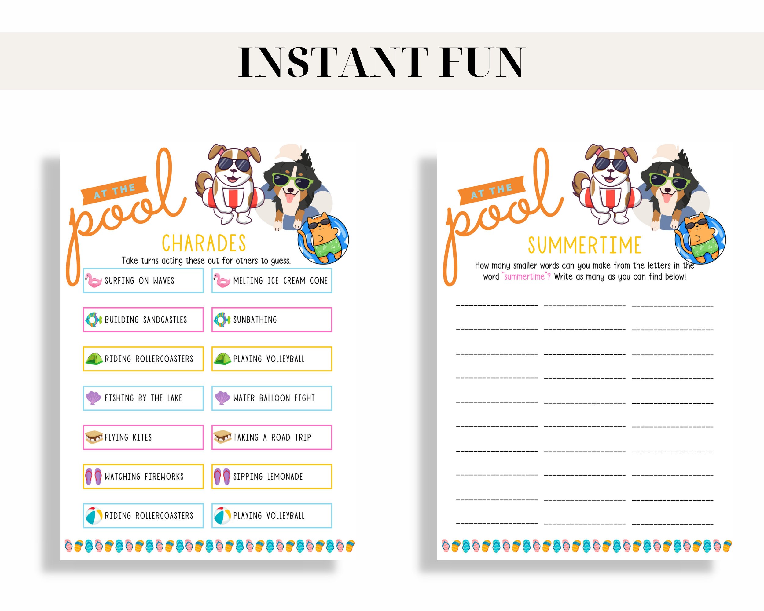 Summer Pool Party Games Bundle, Printable Pool Party Activities Set ...