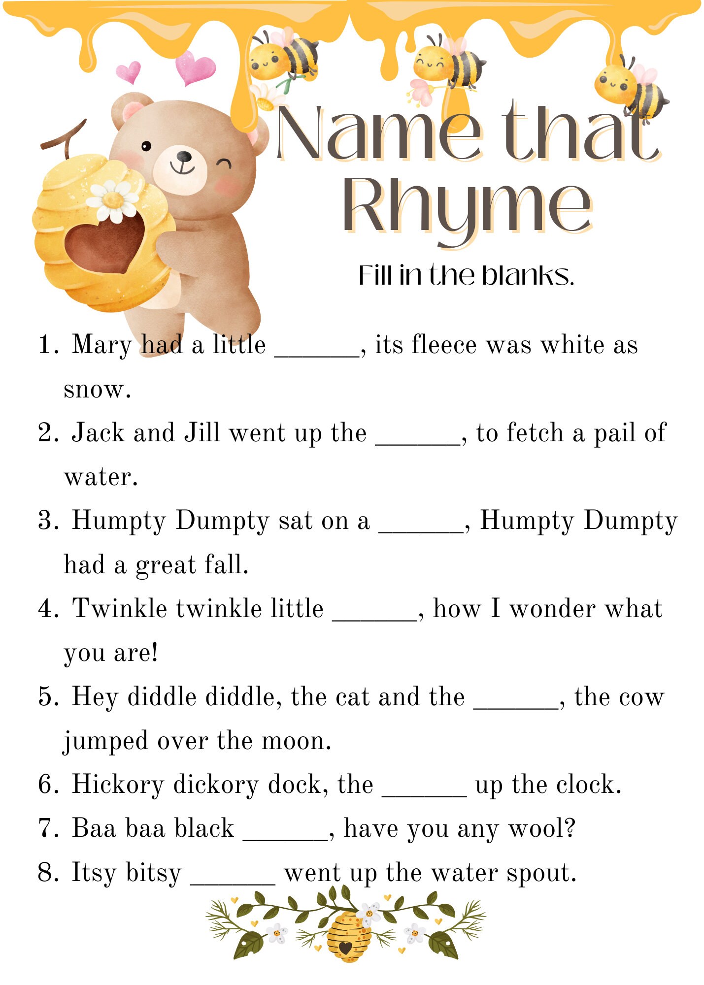 Honey Bear Baby Shower Games Bundle, Bear Bee Hive Baby Shower ...