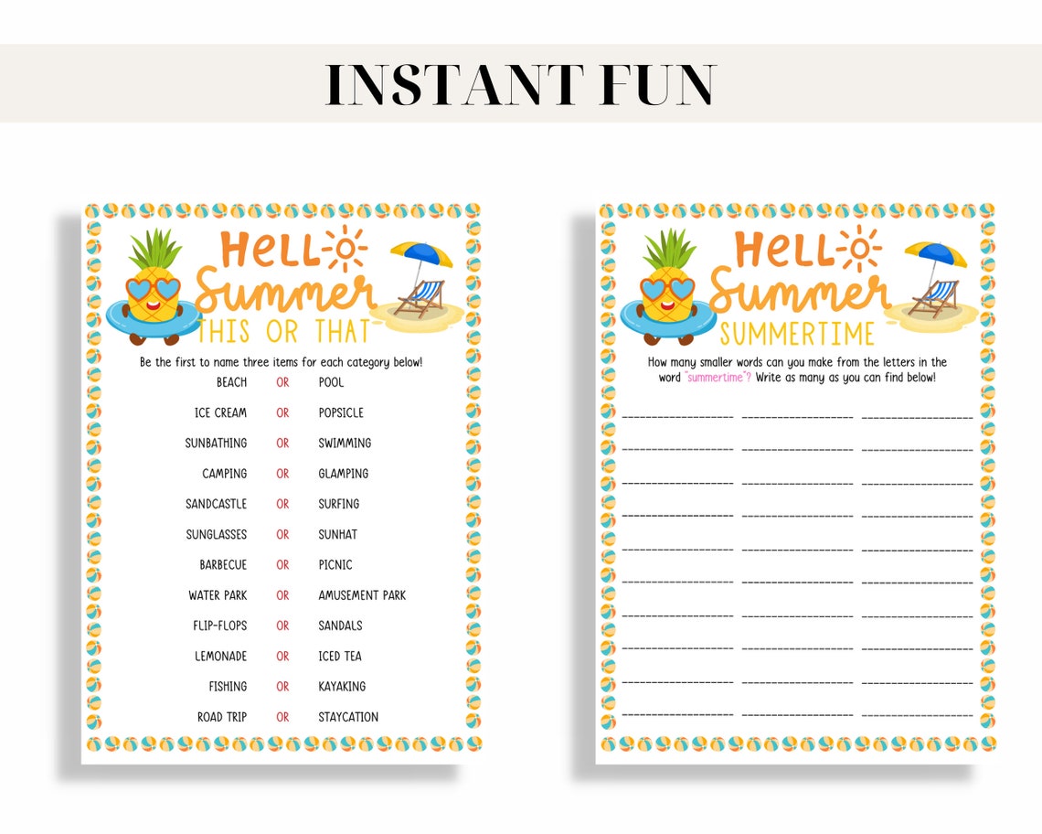 Hello Summer Party Games Bundle, Beach Party Games Set, Summer ...