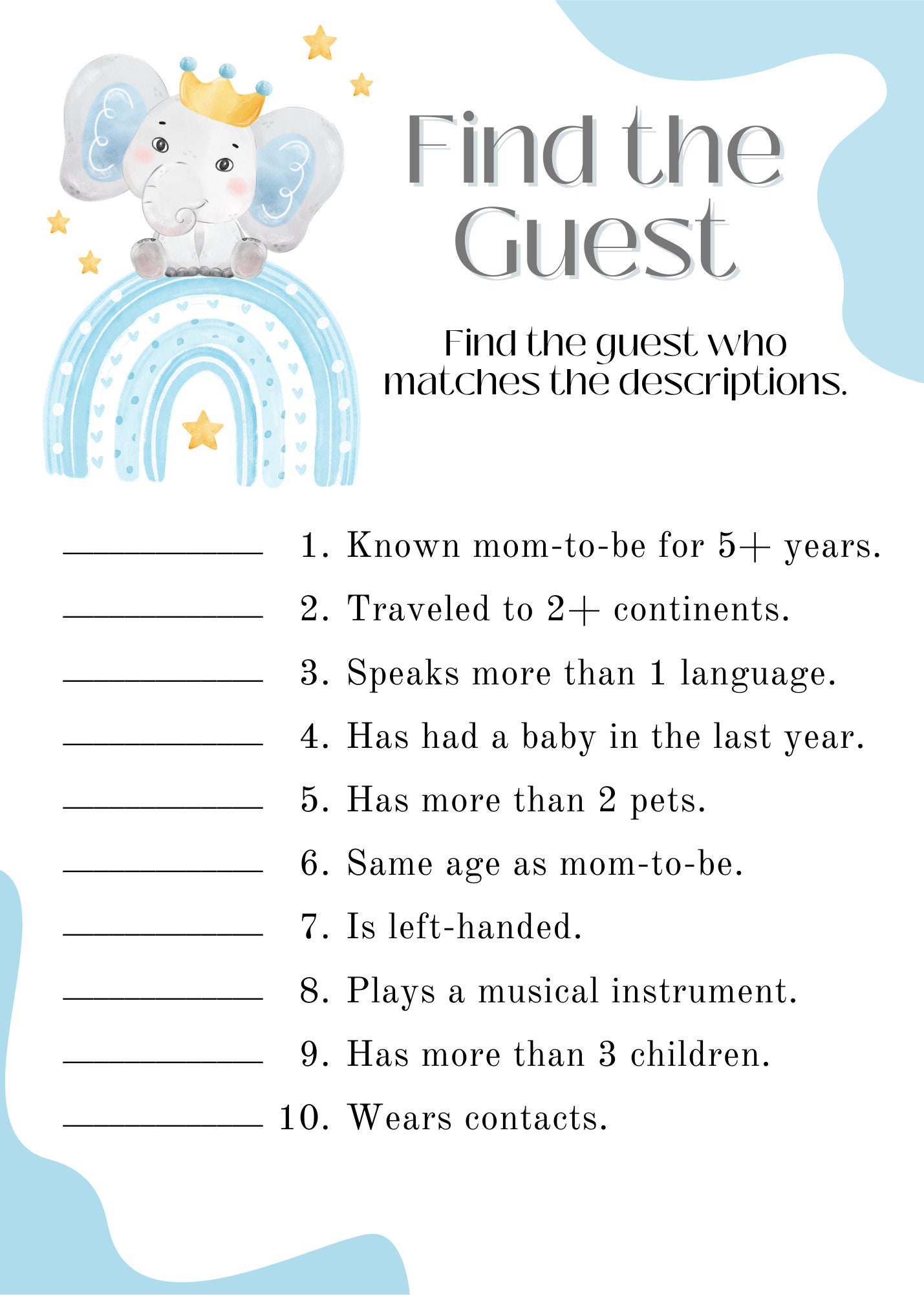 Blue Elephant Baby Shower Games Bundle, Baby Elephant Printable Games ...