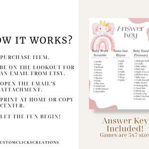 Pink Elephant Baby Shower Games Bundle, Baby Elephant Printable Games ...