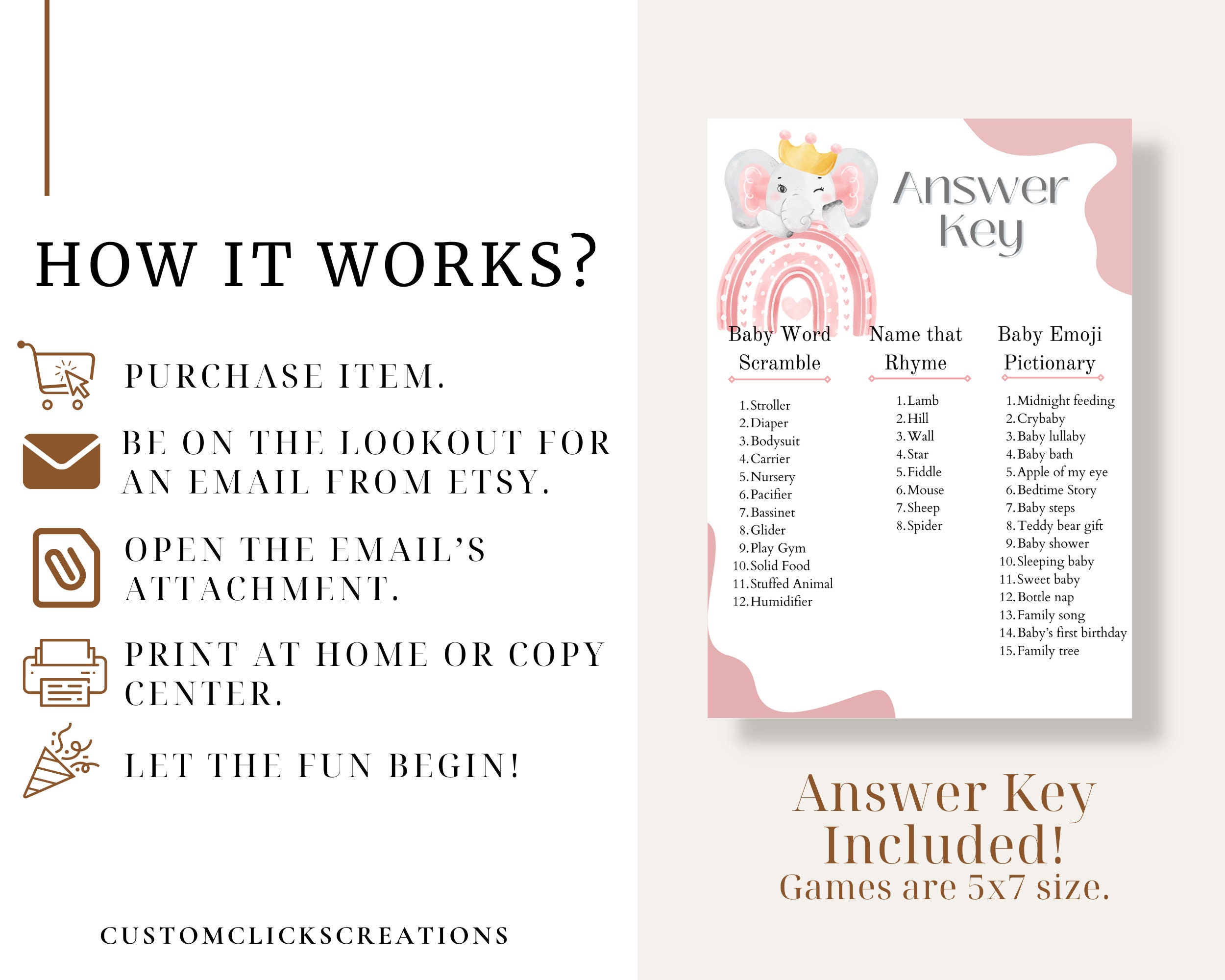 Pink Elephant Baby Shower Games Bundle, Baby Elephant Printable Games ...