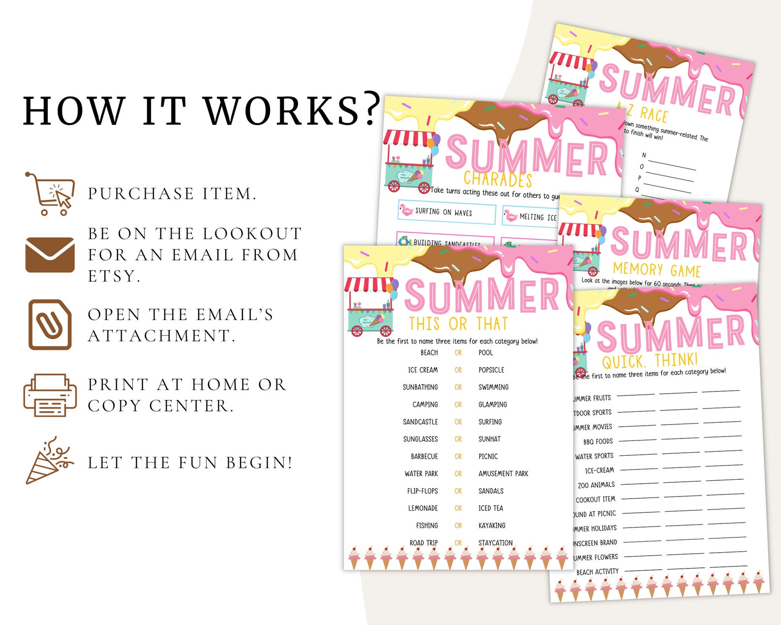 Ice Cream Delight Summer Party Games Bundle, Summer Birthday Games ...