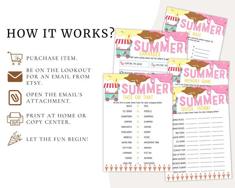 Ice Cream Delight Summer Party Games Bundle, Summer Birthday Games ...