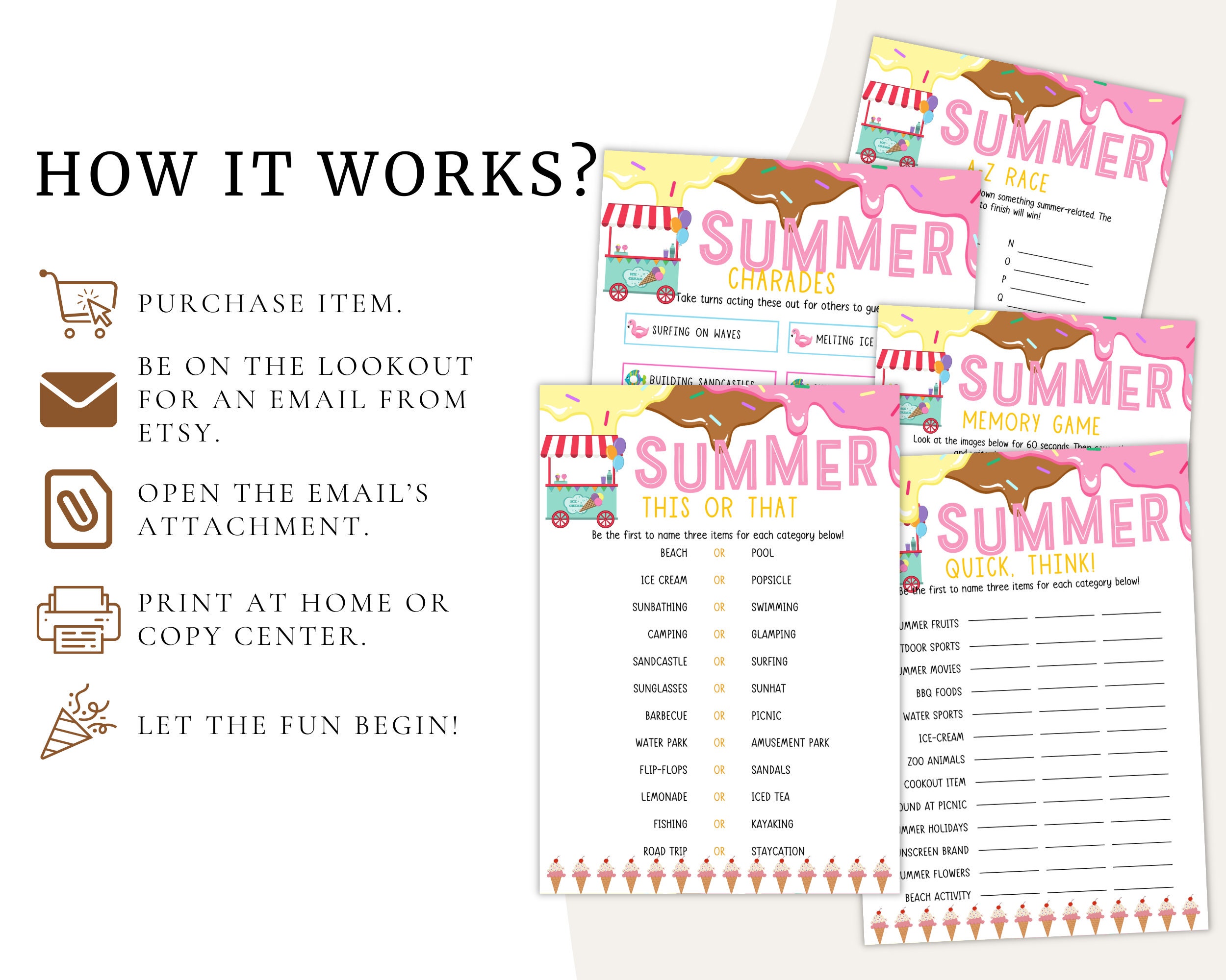 Ice Cream Delight Summer Party Games Bundle, Summer Birthday Games ...