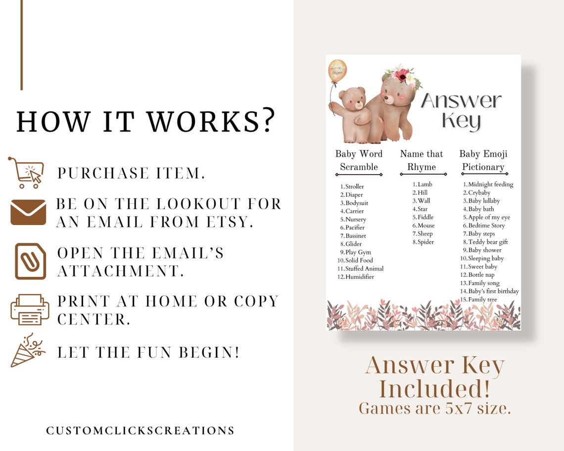 Mama Bear Baby Shower Games Bundle, Mama Baby Bear Printable Games, Teddy Bear Baby Shower ...