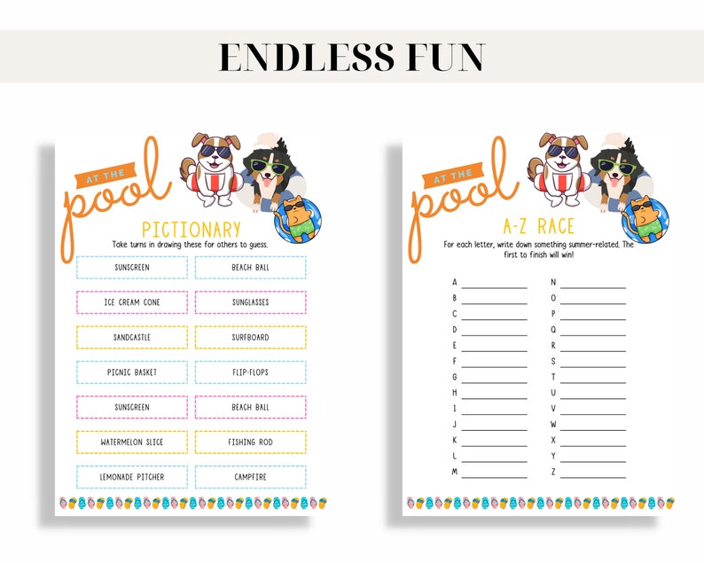 Summer Pool Party Games Bundle, Printable Pool Party Activities Set ...