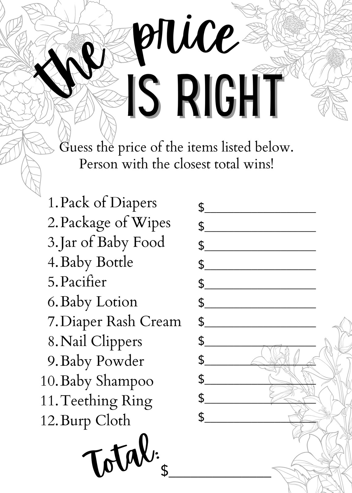 Gender Neutral Baby Shower Games Bundle, Printable Flower Baby Shower ...