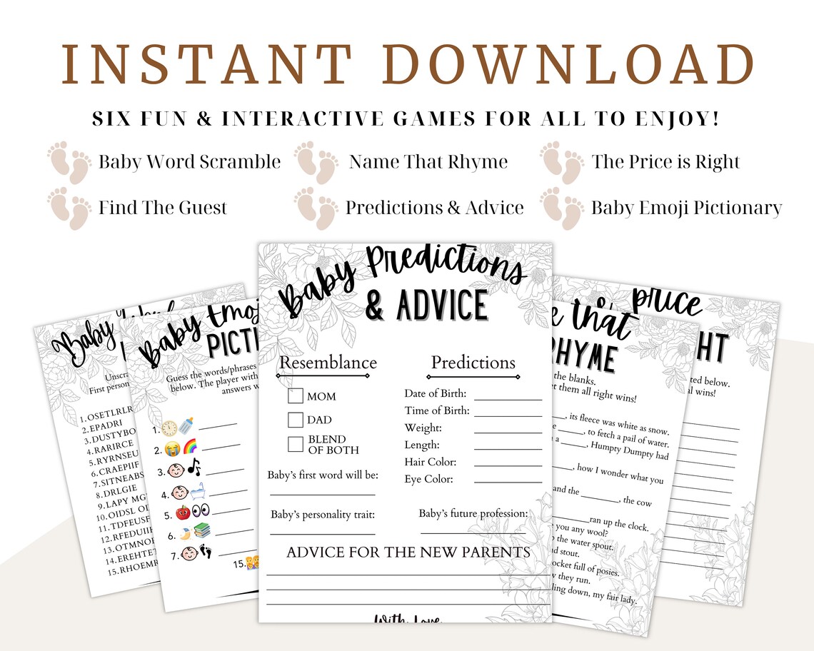 Gender Neutral Baby Shower Games Bundle, Printable Flower Baby Shower ...