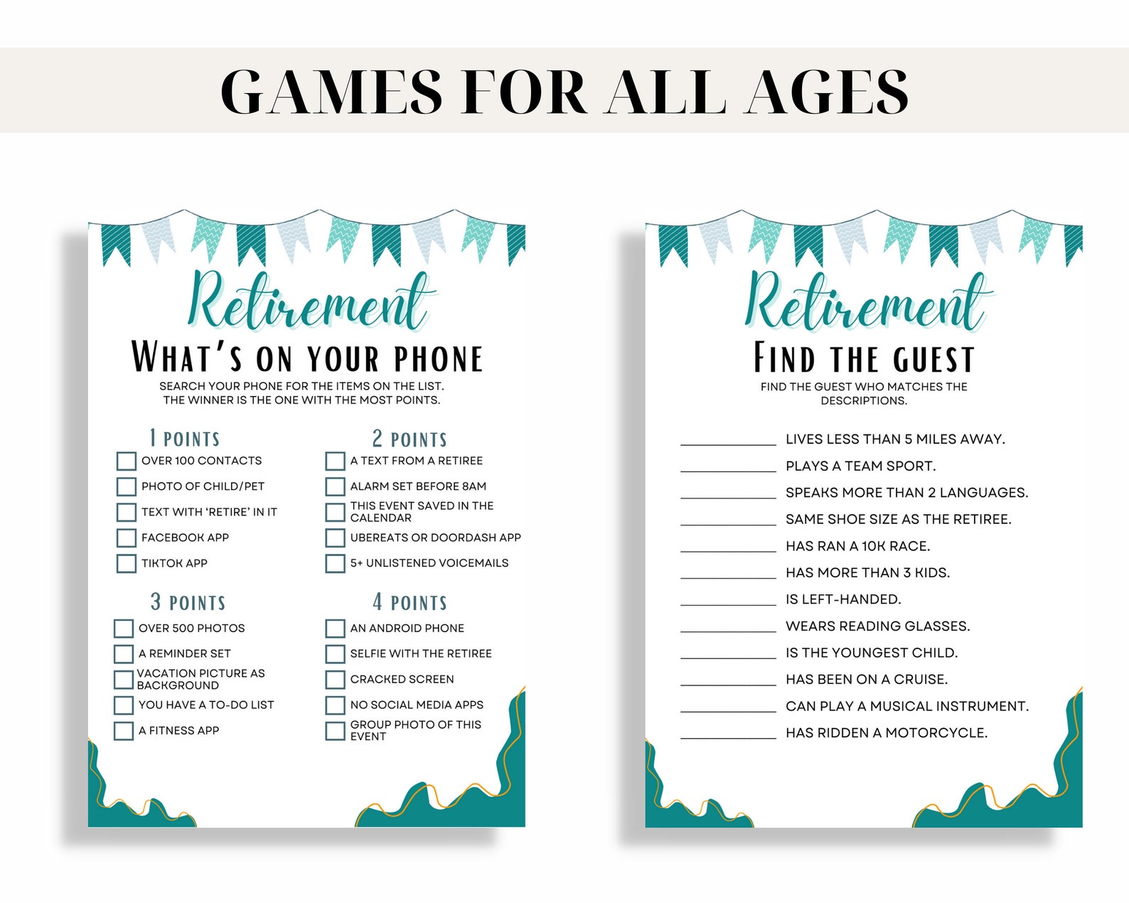 Teal Retirement Party Games Bundle, Printable Retirement Party Ideas ...