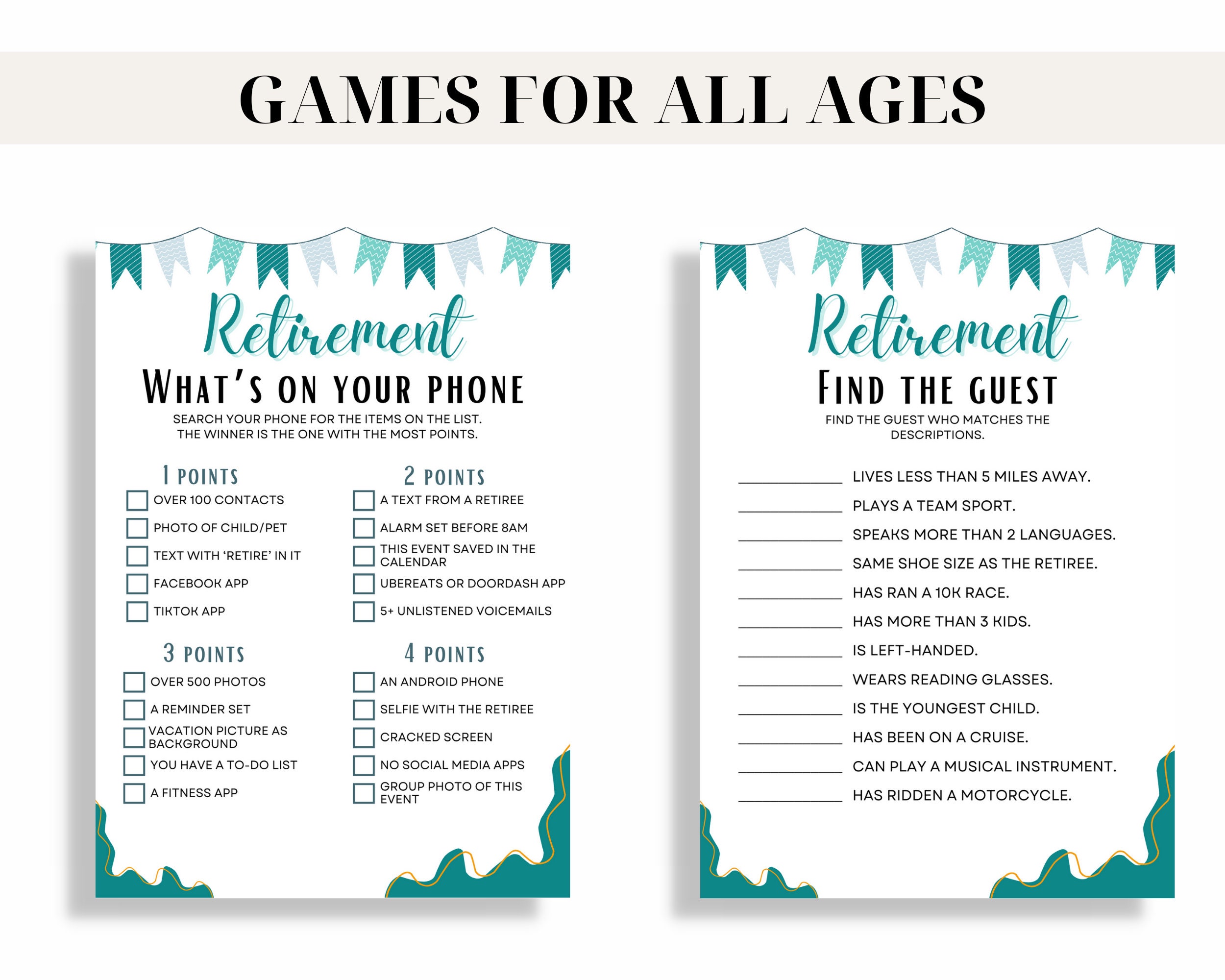 Teal Retirement Party Games Bundle, Printable Retirement Party Ideas ...