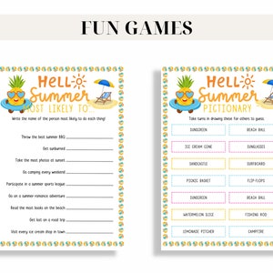 Hello Summer Party Games Bundle, Beach Party Games Set, Summer ...
