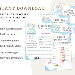 Blue Elephant Baby Shower Games Bundle, Baby Elephant Printable Games ...